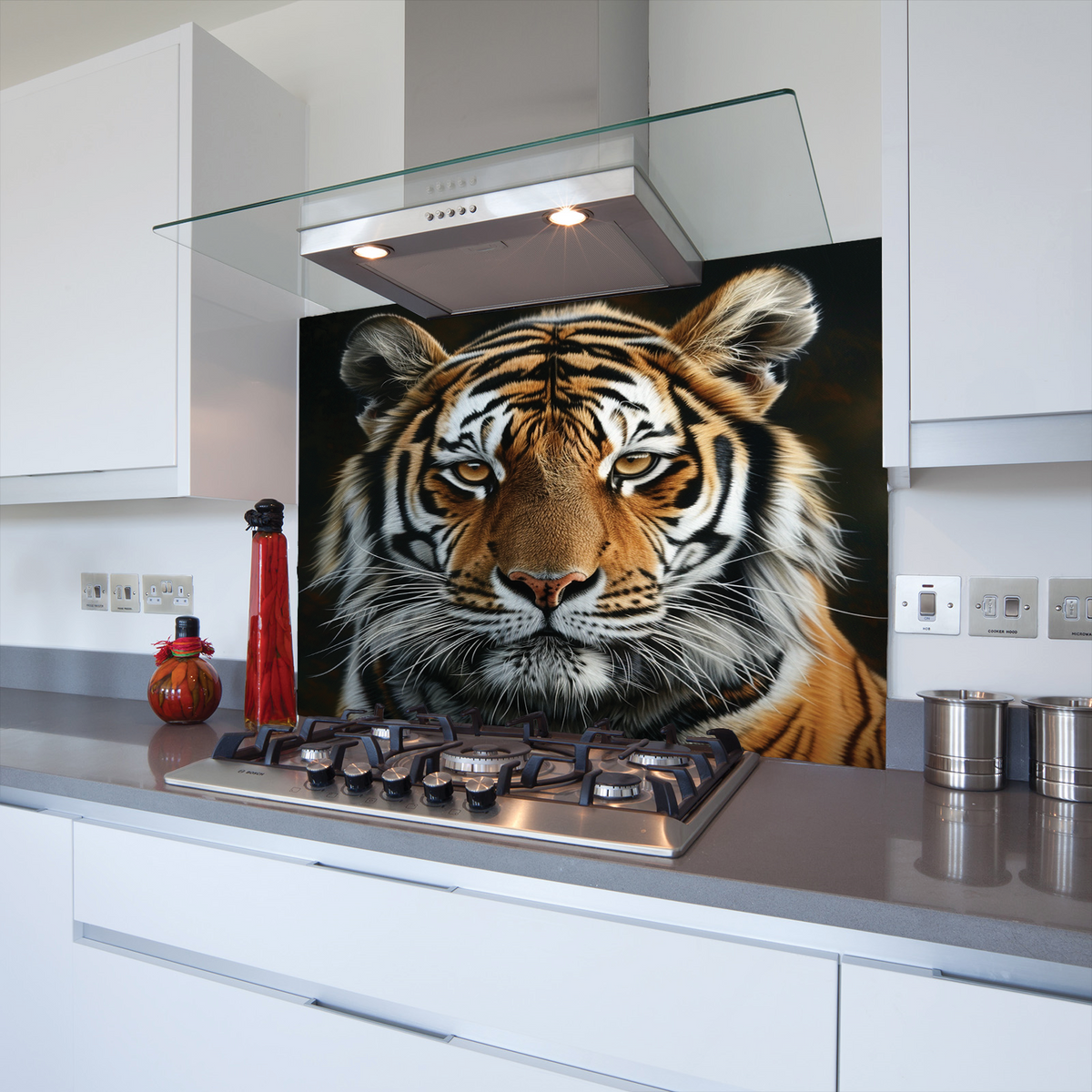Printed Glass Kitchen Splashback Tiger Head – Bespoke Glass Products
