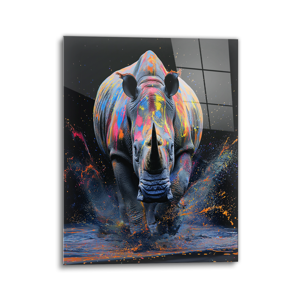 Charging Rhino Glass Wall Art Bespoke Glass Products