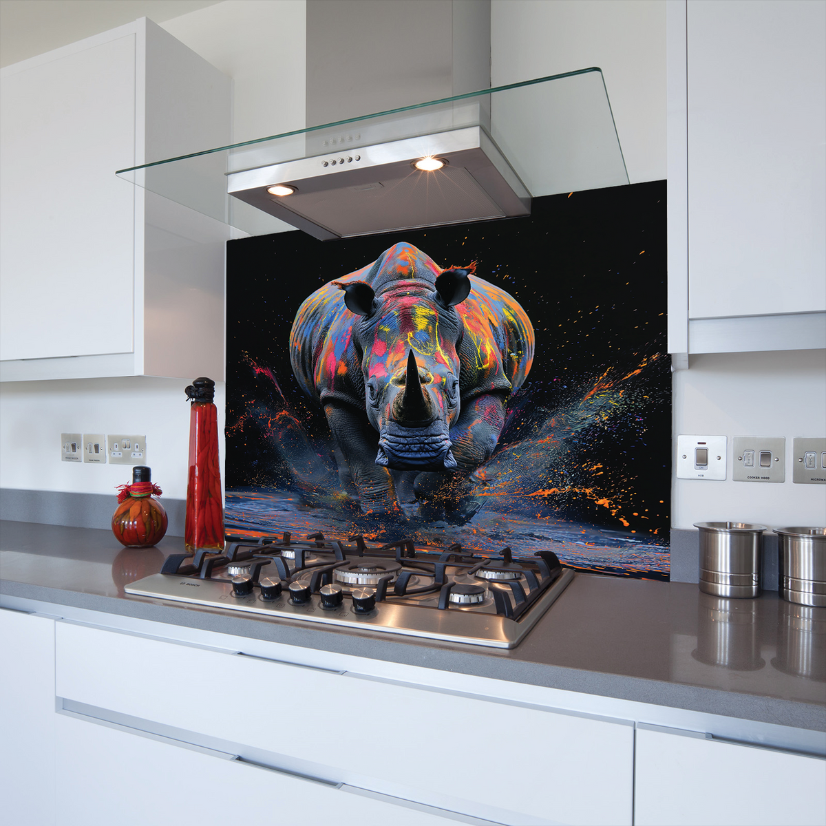 Printed Glass Kitchen Splashback Bespoke Size Toughened Charging Rhino ...