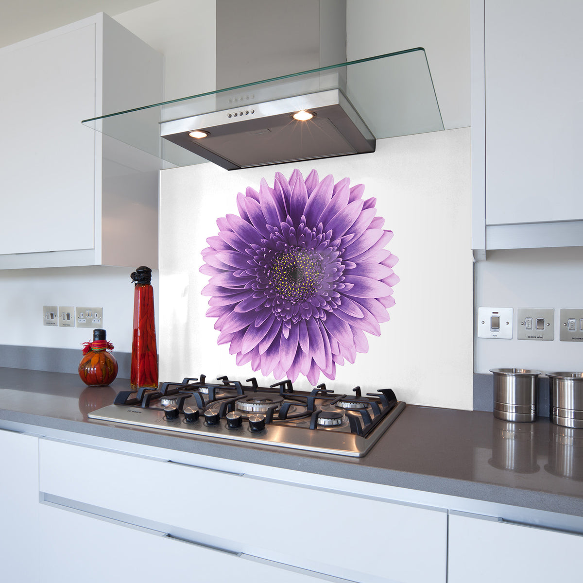 Printed Glass Kitchen Splashback Bespoke Size Toughened Purple Flowerh ...