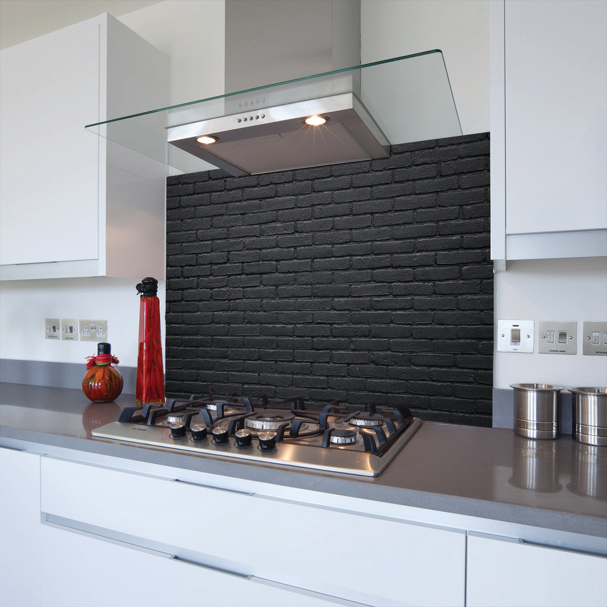 Printed Glass Kitchen Splashback Black Bricks – Bespoke Glass Products