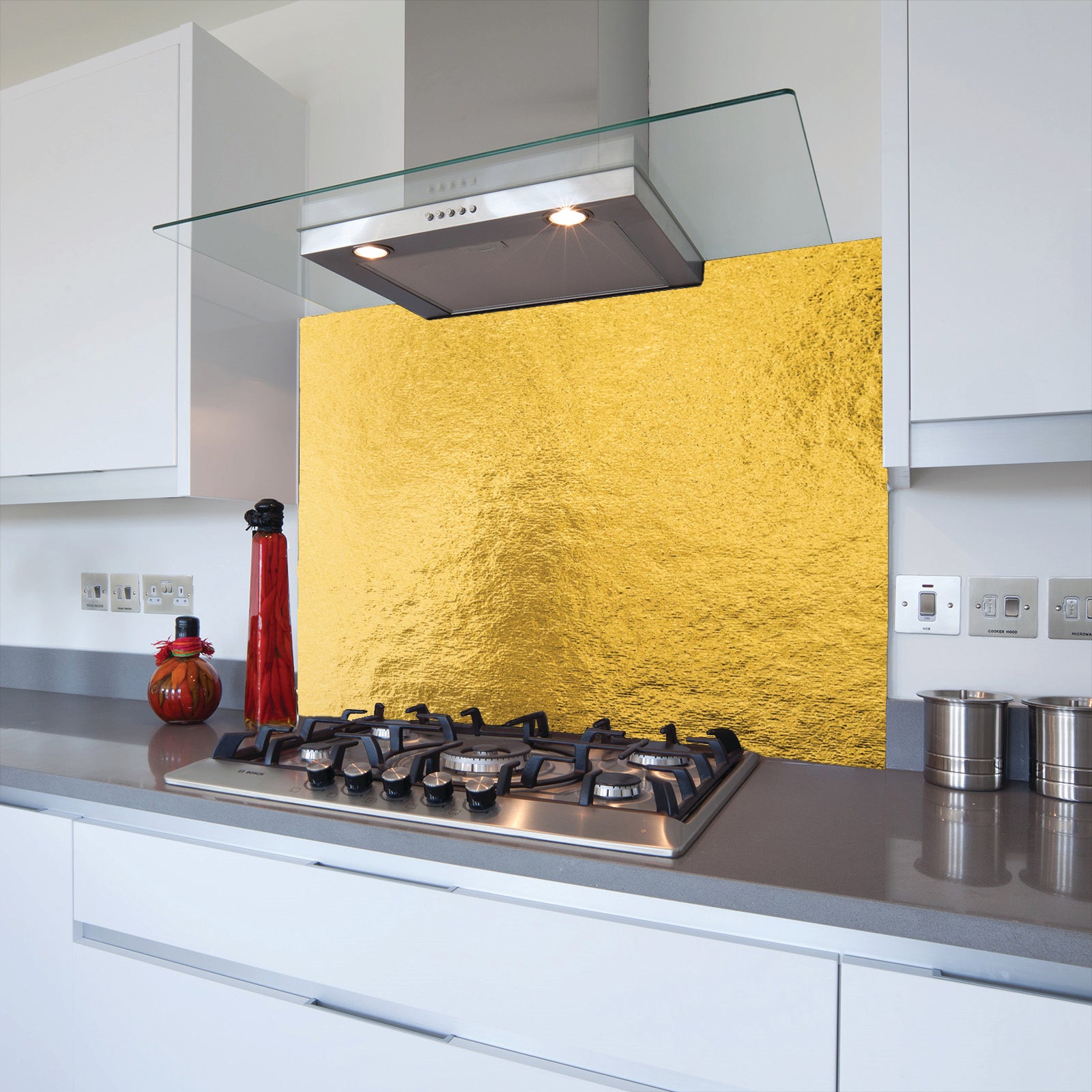 Printed Glass Kitchen Splashback Foiled Gold – Bespoke Glass Products